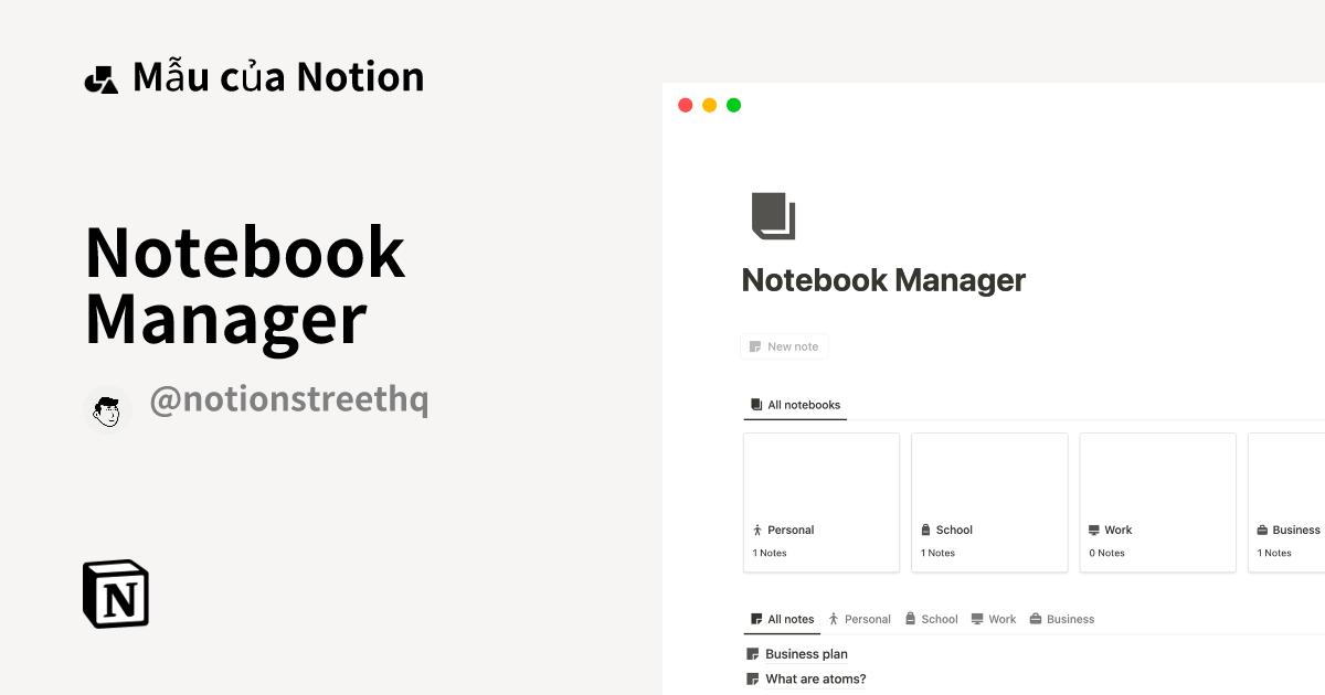 Mẫu Notebook Manager | Thị trường Notion
