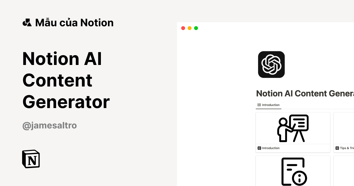 Mẫu Notion AI Content Generator | Thị trường Notion