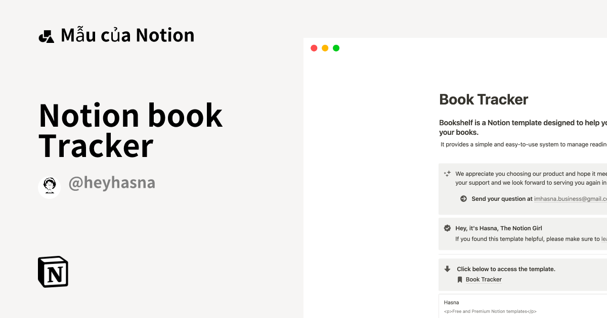 Notion book Tracker Mẫu do Hasna Notion Creator tạo | Thị trường Notion
