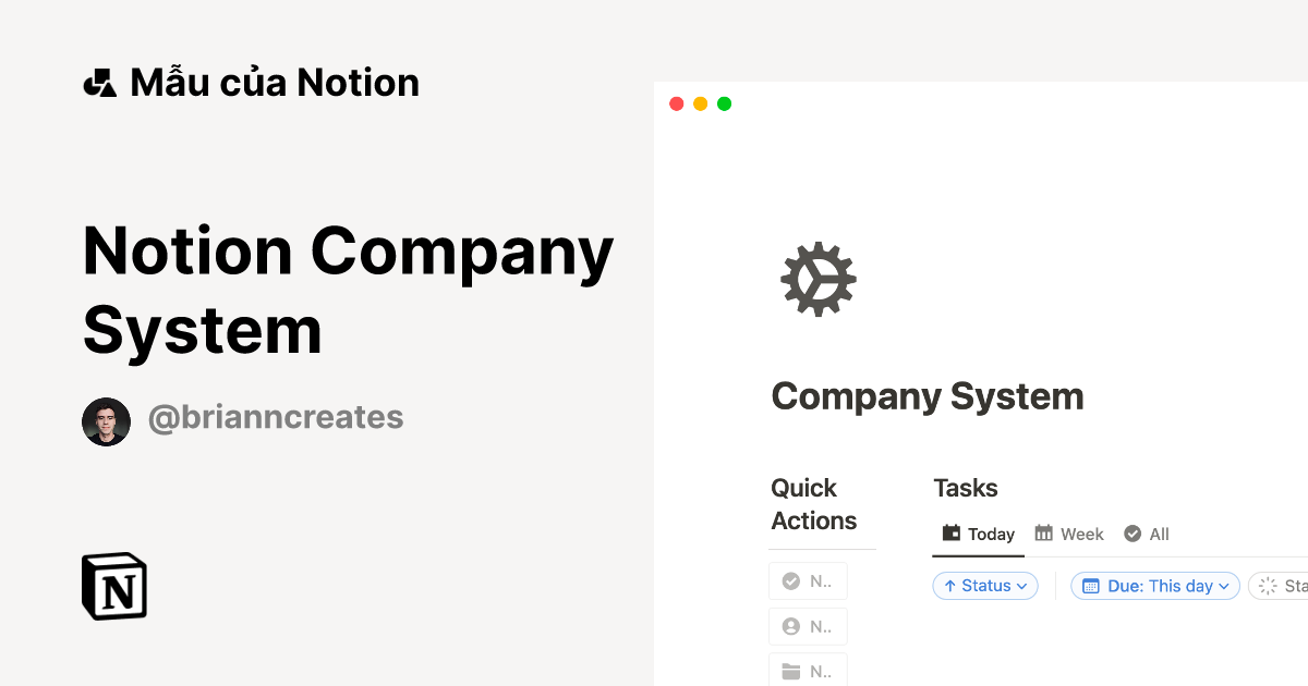 Notion Company System Mẫu do Brian N tạo | Thị trường Notion