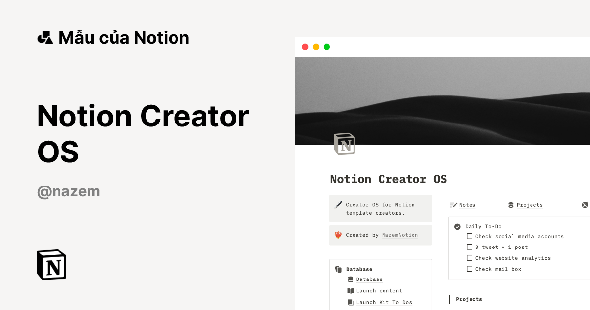 Mẫu Notion Creator OS | Thị trường Notion