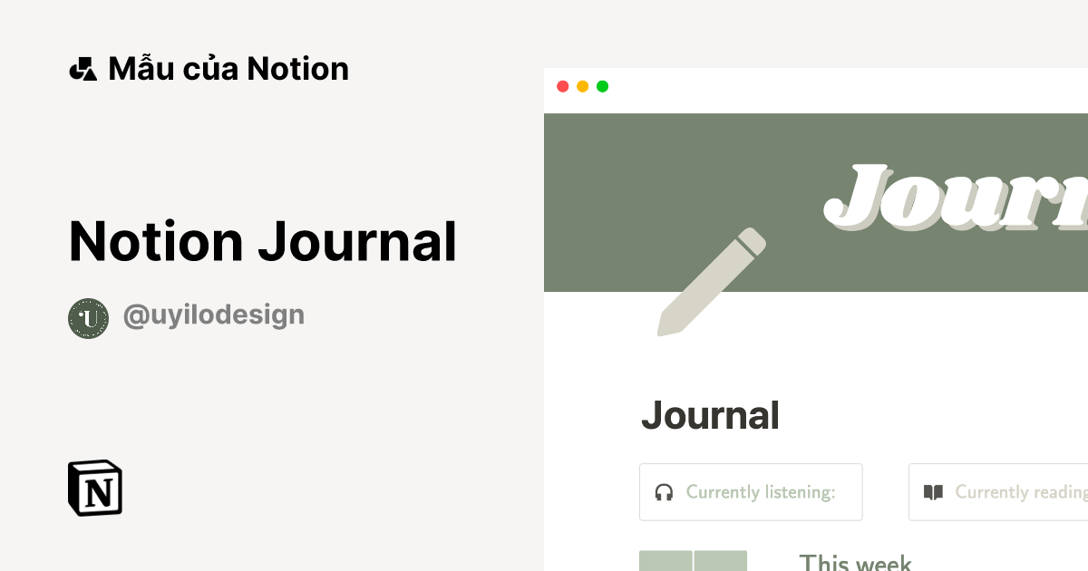 Notion Journal Mẫu do Uyilo design tạo | Thị trường Notion