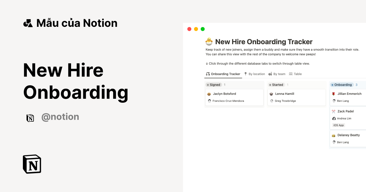 New Hire Onboarding Mẫu do Notion tạo | Thị trường Notion