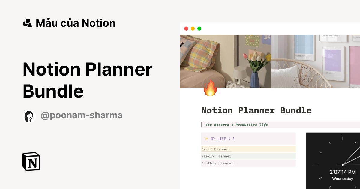 Notion Planner Bundle Mẫu do Poonam Sharma tạo | Thị trường Notion