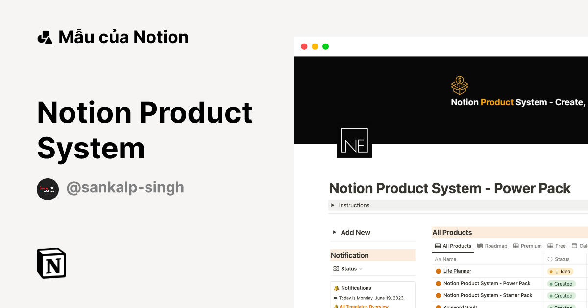 Mẫu Notion Product System | Thị trường Notion
