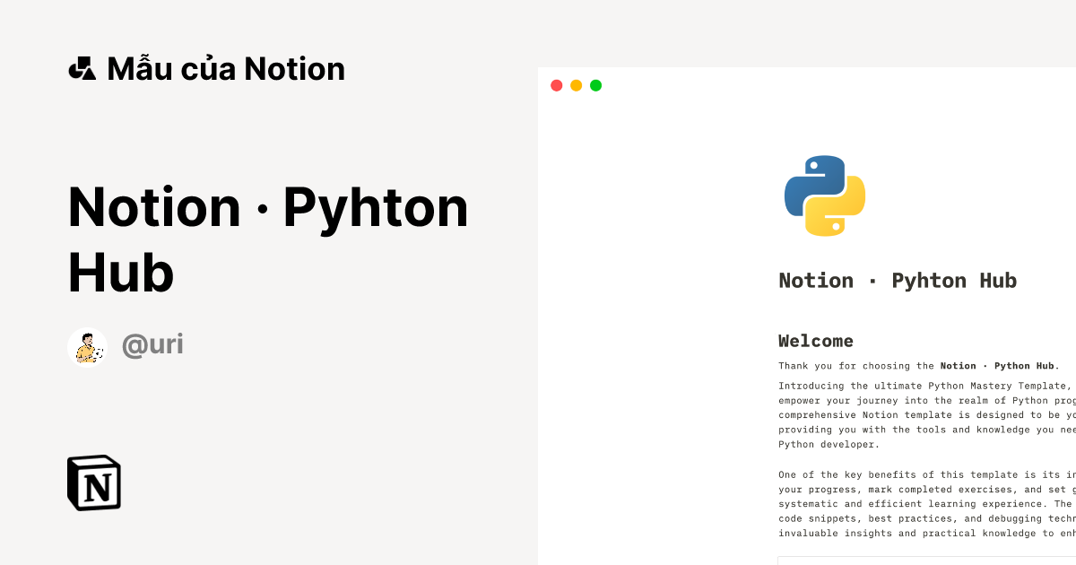 Mẫu Notion · Pyhton Hub | Thị trường Notion