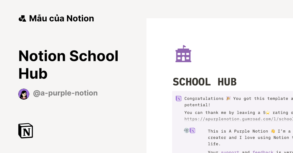 Notion School Hub Mẫu do A Purple Notion tạo | Thị trường Notion