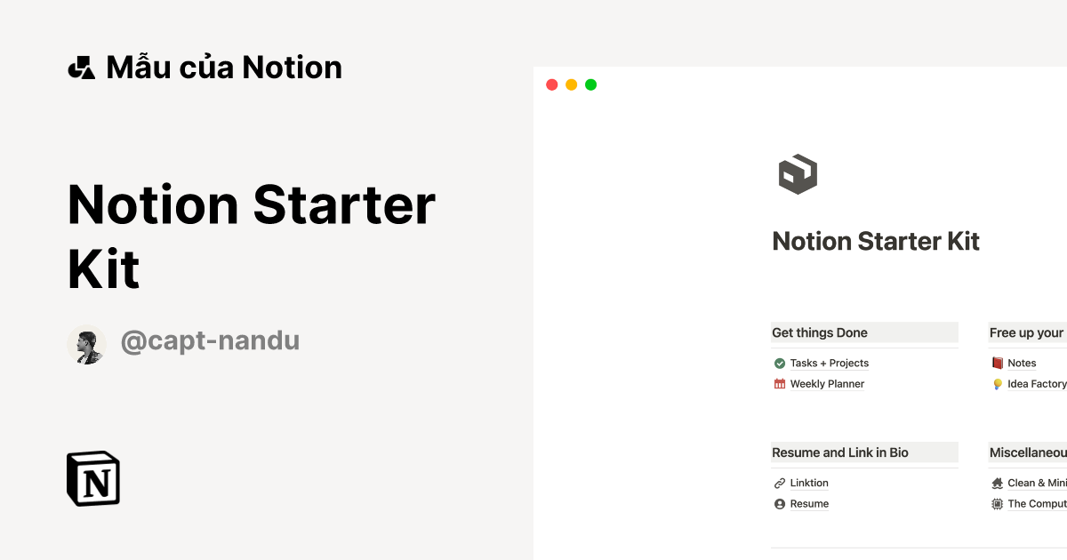 Mẫu Notion Starter Kit | Thị trường Notion