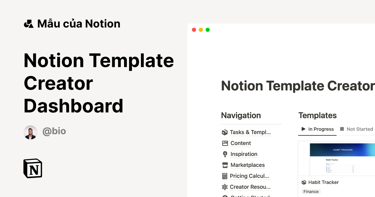 Notion Template Creator Dashboard Mẫu do Matt Bio tạo | Thị trường Notion