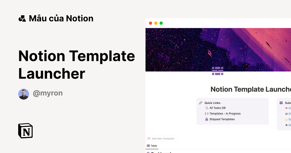 Mẫu Notion Template Launcher | Thị trường Notion