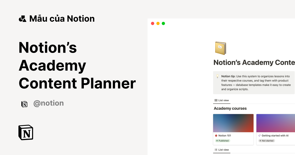 Mẫu Notion’s Academy Content Planner 2026 | Thị trường Notion
