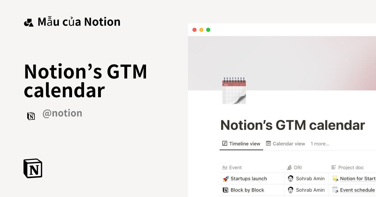 Mẫu Notion’s GTM calendar 2025 | Thị trường Notion