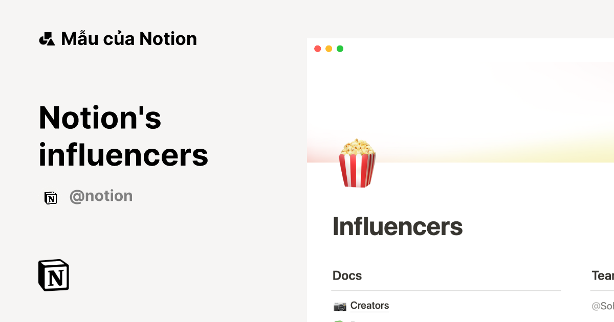 Mẫu Notion's influencers 2025 | Thị trường Notion