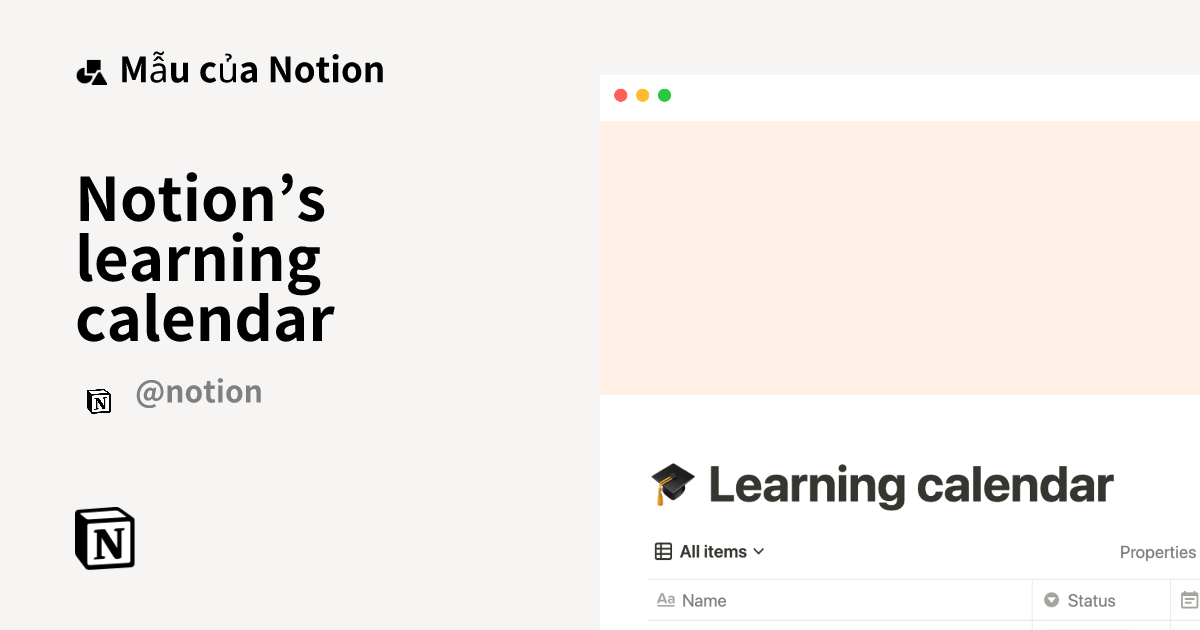 Mẫu Notion’s learning calendar 2025 | Thị trường Notion