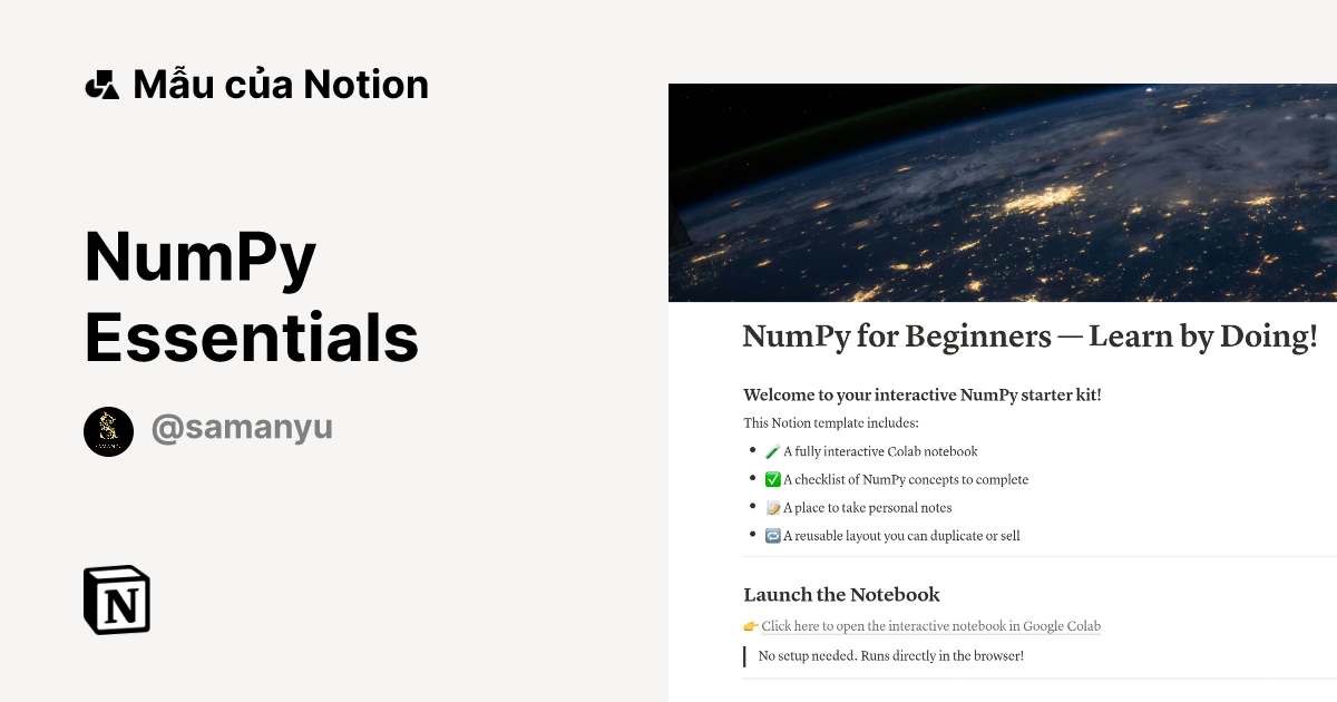 NumPy Essentials Mẫu do Sam tạo | Thị trường Notion
