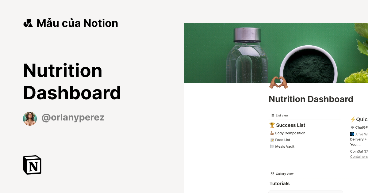 Mẫu Nutrition Dashboard | Thị trường Notion