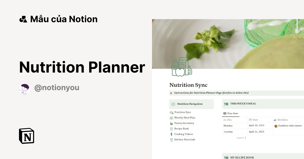 Mẫu Nutrition Planner | Thị trường Notion