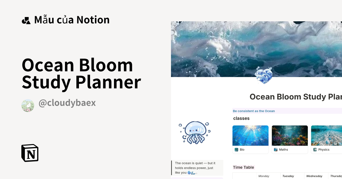 Mẫu Ocean Bloom Study Planner | Thị trường Notion