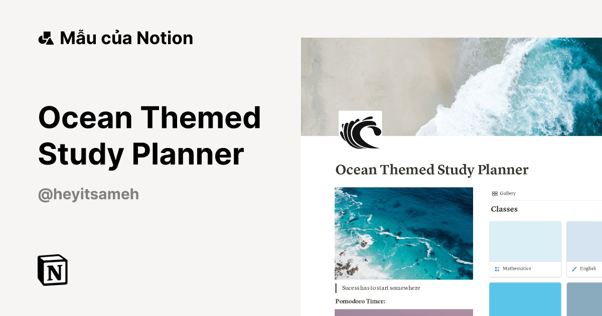 Ocean Themed Study Planner Mẫu do Amelia Charlena tạo | Thị trường Notion