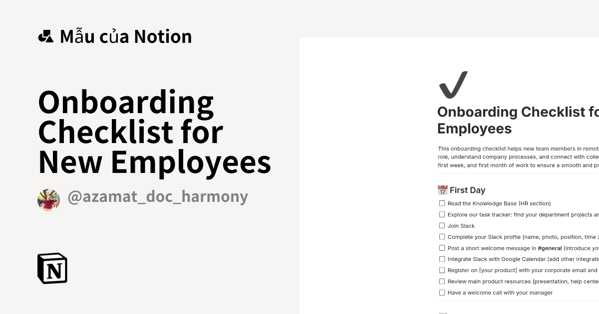 Onboarding Checklist for New Employees Mẫu do DocHarmony.me tạo | Thị ...