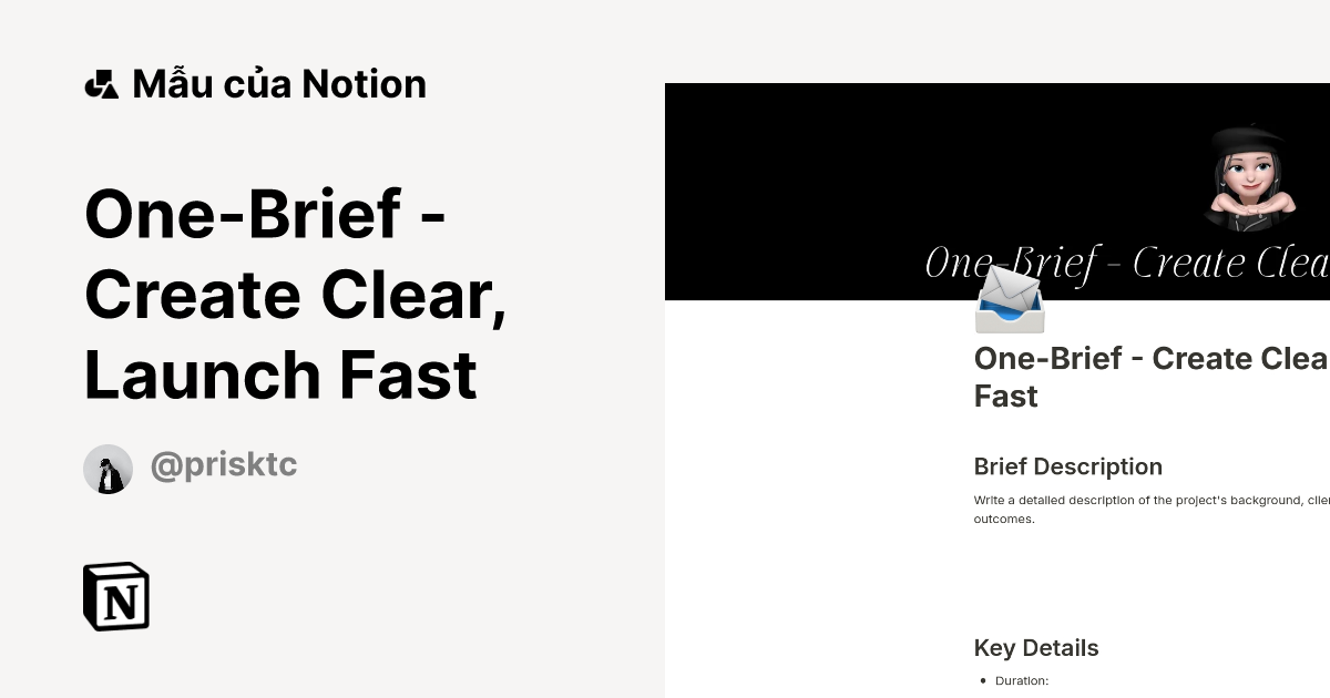 One-Brief - Create Clear, Launch Fast Mẫu do Pris Kwok tạo | Thị trường Notion