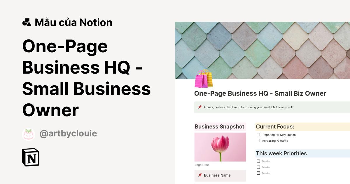 Mẫu One-Page Business HQ - Small Business Owner | Thị trường Notion