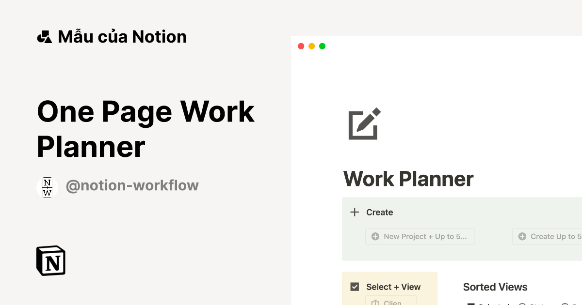 Mẫu One Page Work Planner | Thị trường Notion