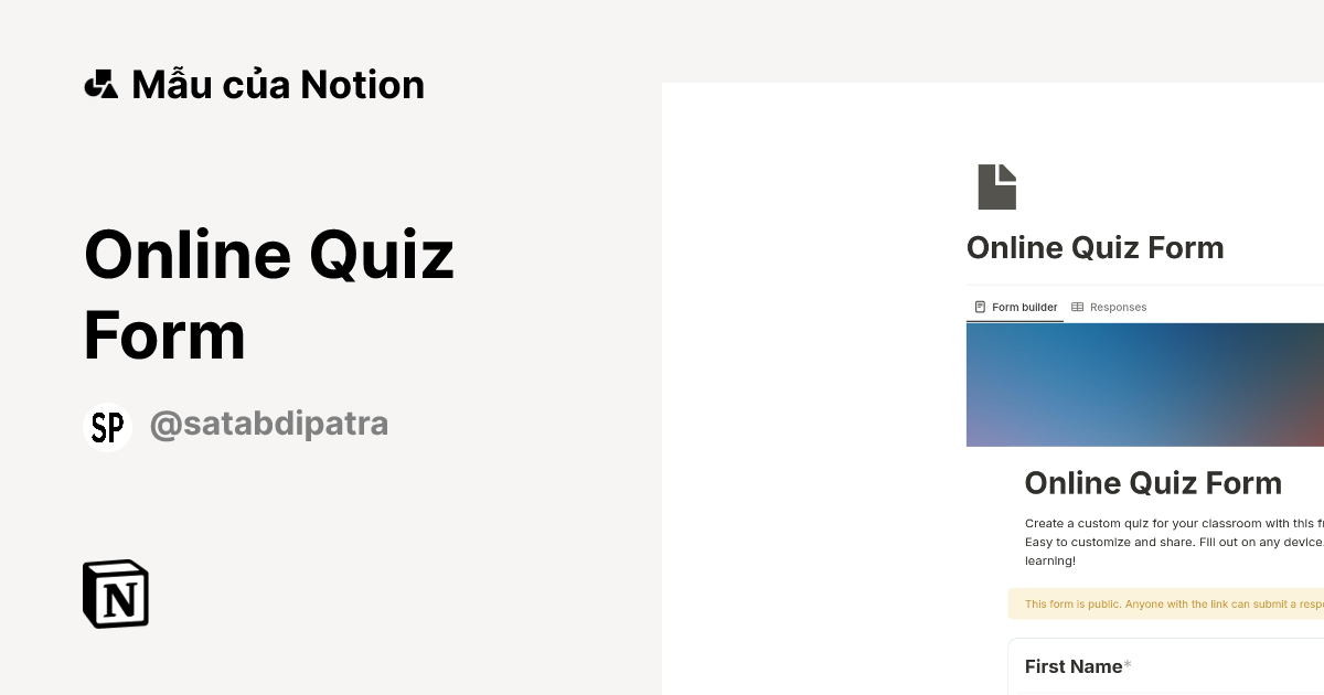 Mẫu Online Quiz Form | Thị trường Notion