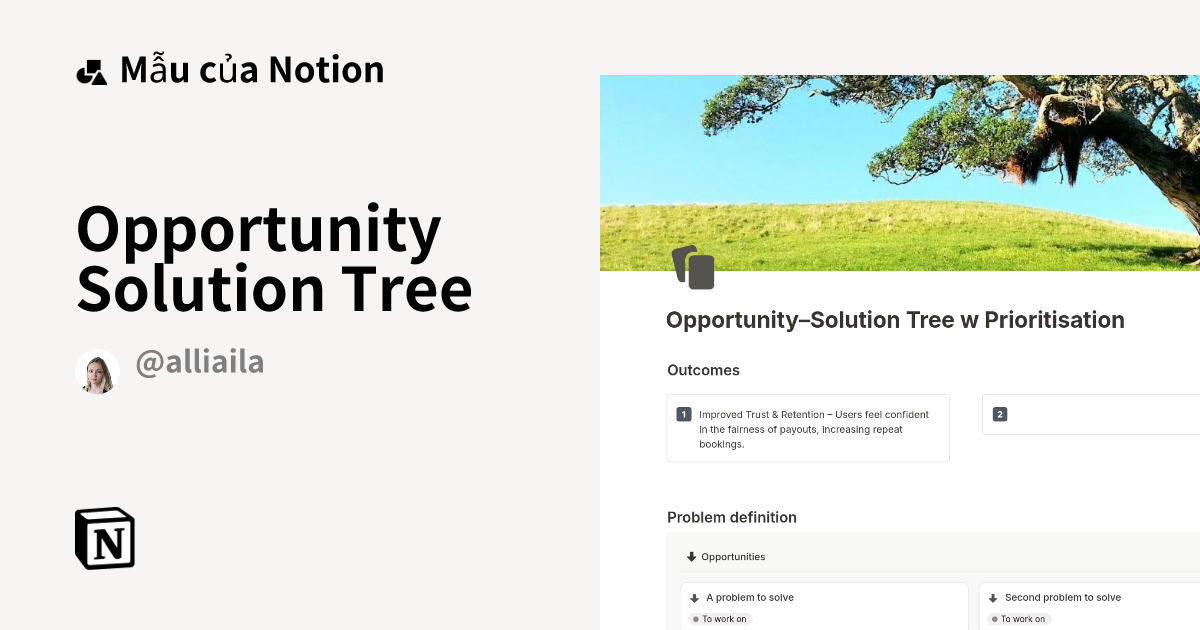 Opportunity Solution Tree Mẫu do Alliaila tạo | Thị trường Notion
