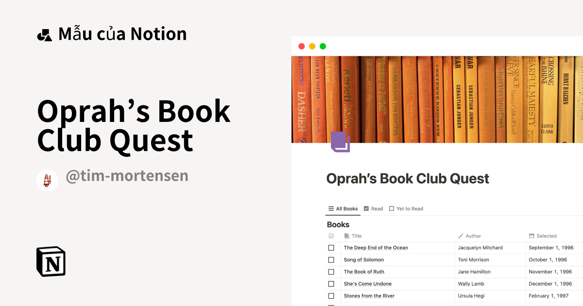 Mẫu Oprah’s Book Club Quest | Thị trường Notion