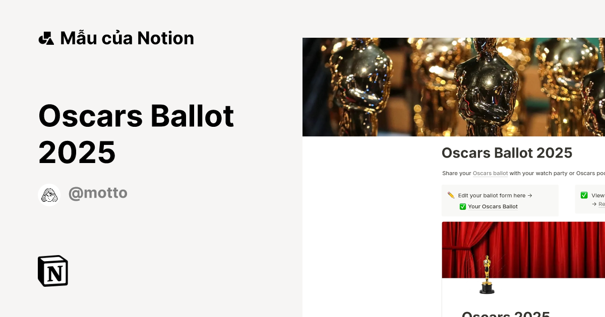 Oscars Ballot 2025 Mẫu do Molly Otto tạo | Thị trường Notion