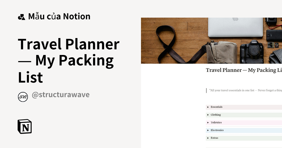 Mẫu Travel Planner — My Packing List | Thị trường Notion