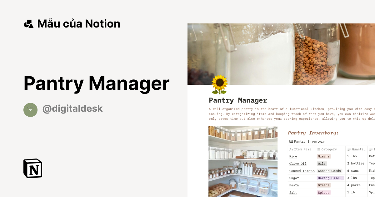 Mẫu Pantry Manager | Thị trường Notion