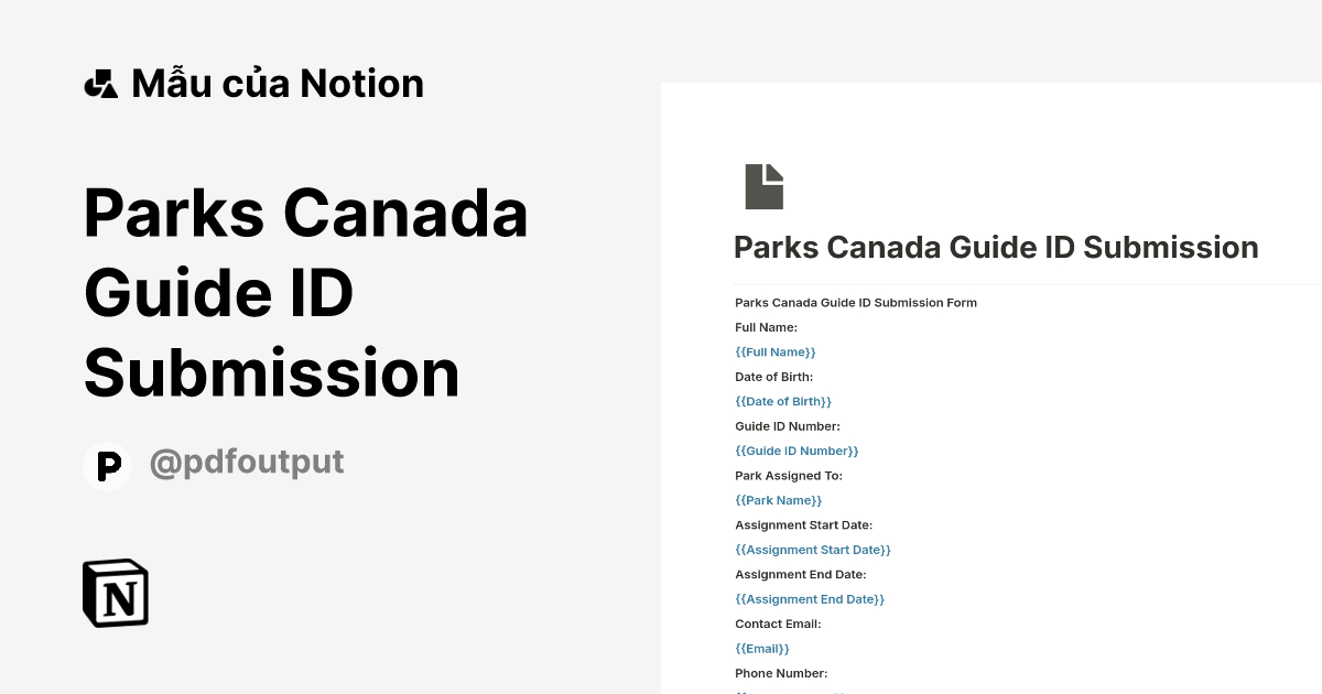 Mẫu Parks Canada Guide ID Submission | Thị trường Notion
