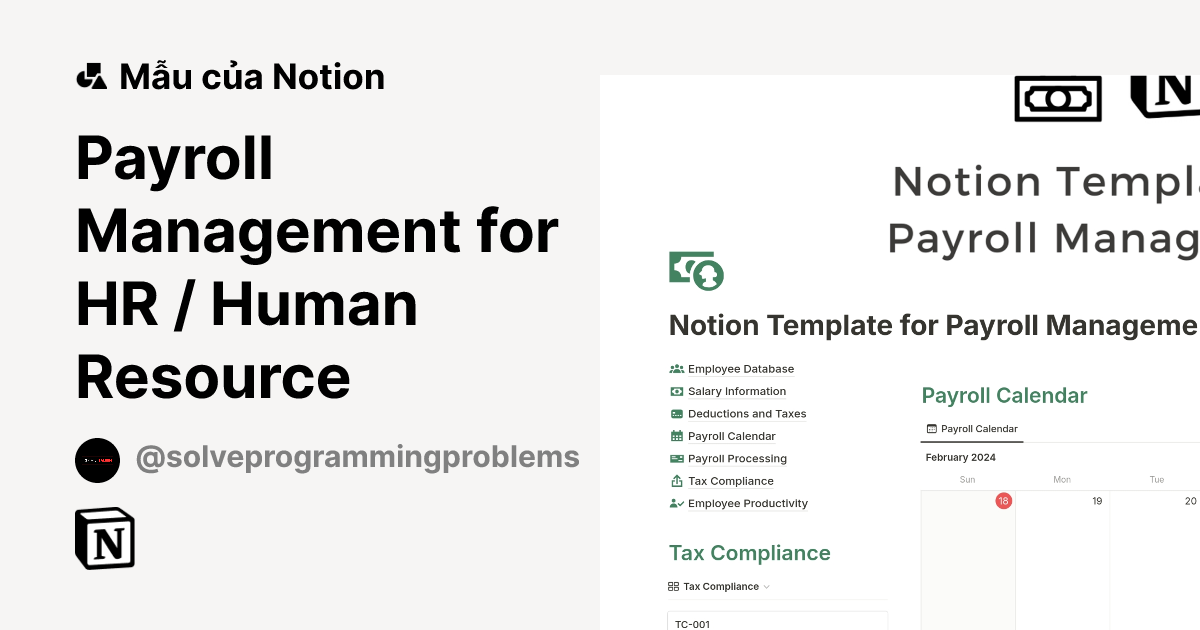 Mẫu Payroll Management for HR / Human Resource | Thị trường Notion