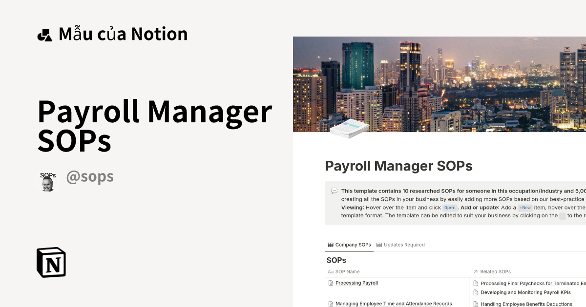 Mẫu Payroll Manager SOPs | Thị trường Notion
