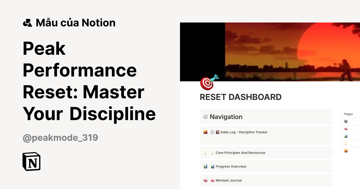 Peak Performance Reset: Master Your Discipline Mẫu do PeakMode tạo | Thị trường Notion
