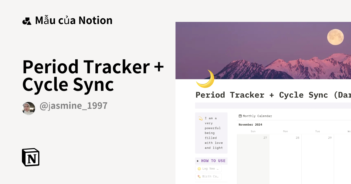 Period Tracker + Cycle Sync Mẫu do Yasaman tạo | Thị trường Notion