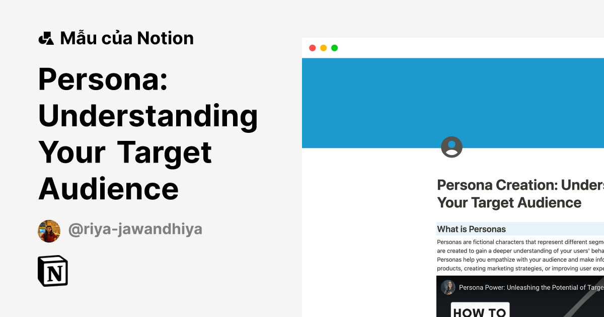 Persona: Understanding Your Target Audience Mẫu do Riya Jawandhiya tạo | Thị trường Notion