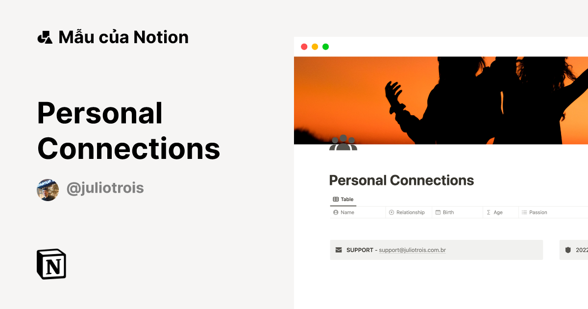 Mẫu Personal Connections | Thị trường Notion