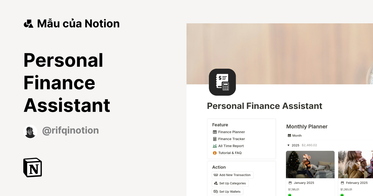 Personal Finance Assistant Mẫu do Rifqi Sentosa tạo | Thị trường Notion