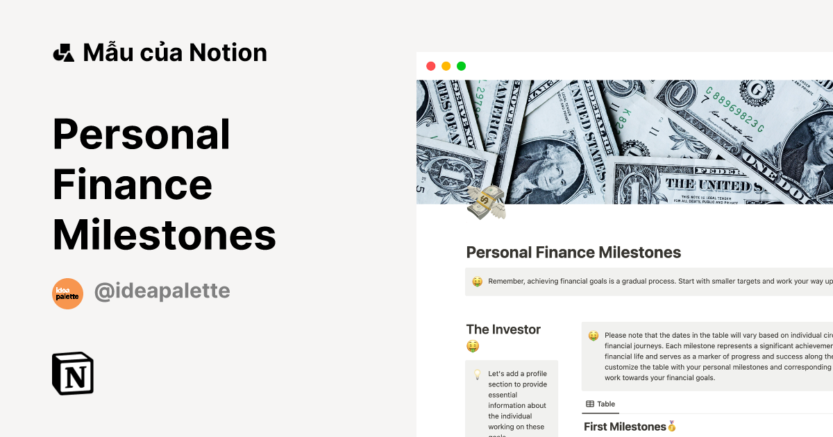 Mẫu Personal Finance Milestones | Thị trường Notion