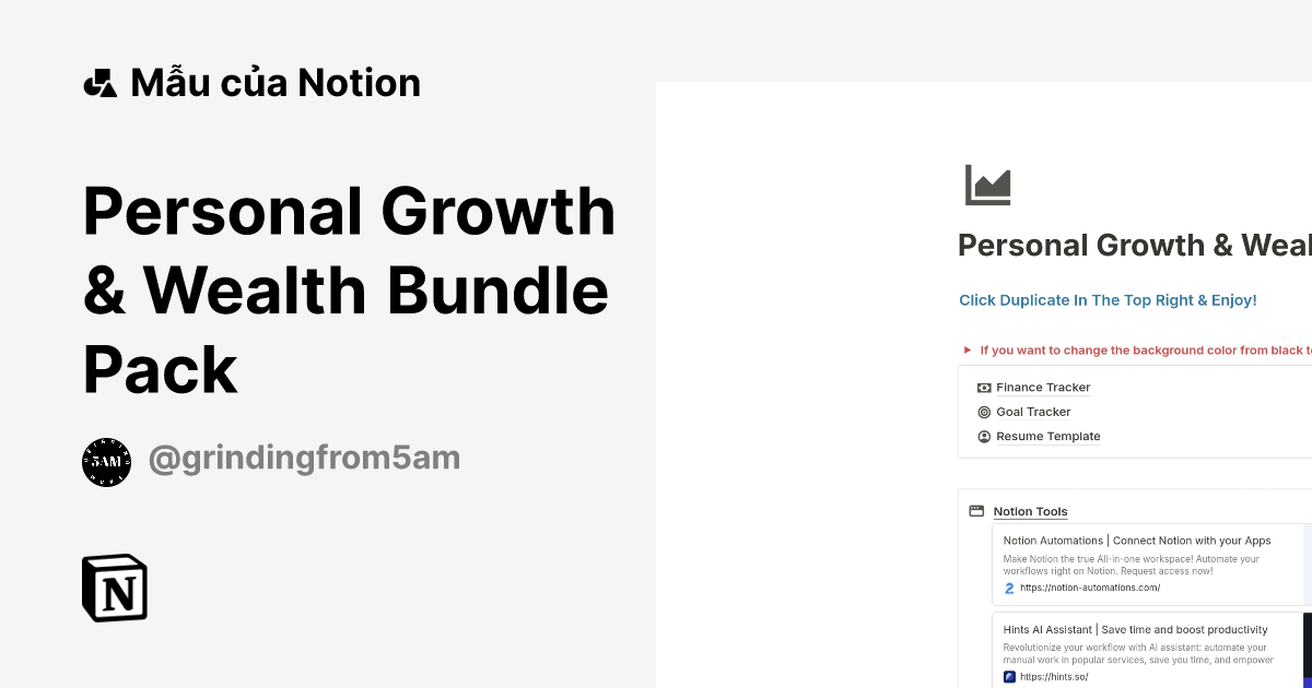 Personal Growth & Wealth Bundle Pack Mẫu do The 5am Club tạo | Thị trường Notion