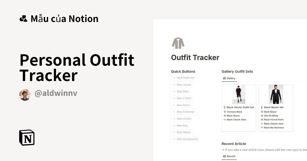 Mẫu Personal Outfit Tracker | Thị trường Notion