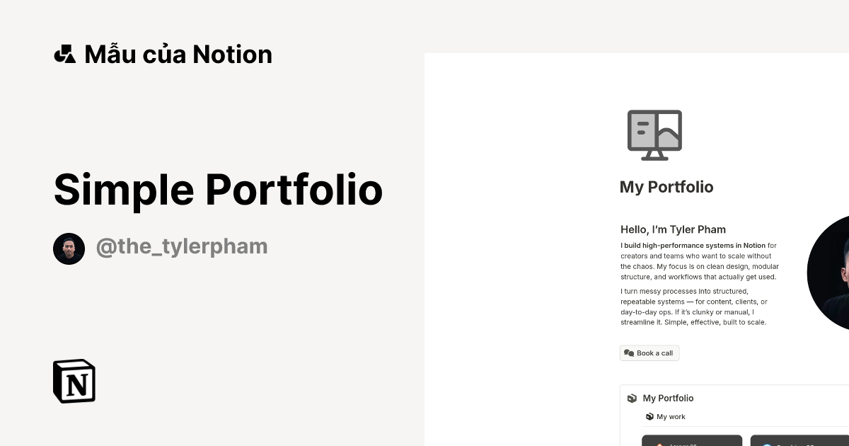 Simple Portfolio Mẫu do Tyler Pham tạo | Thị trường Notion