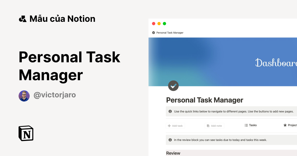 Personal Task Manager Mẫu do Victor Jaro tạo | Thị trường Notion