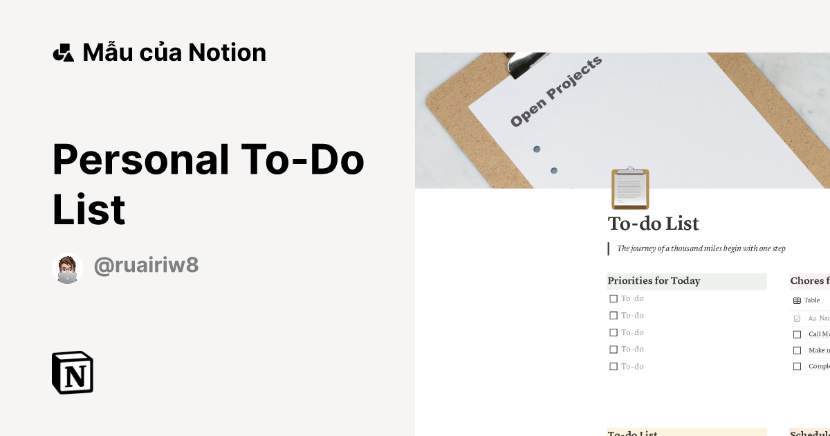 Mẫu Personal To-Do List | Thị trường Notion