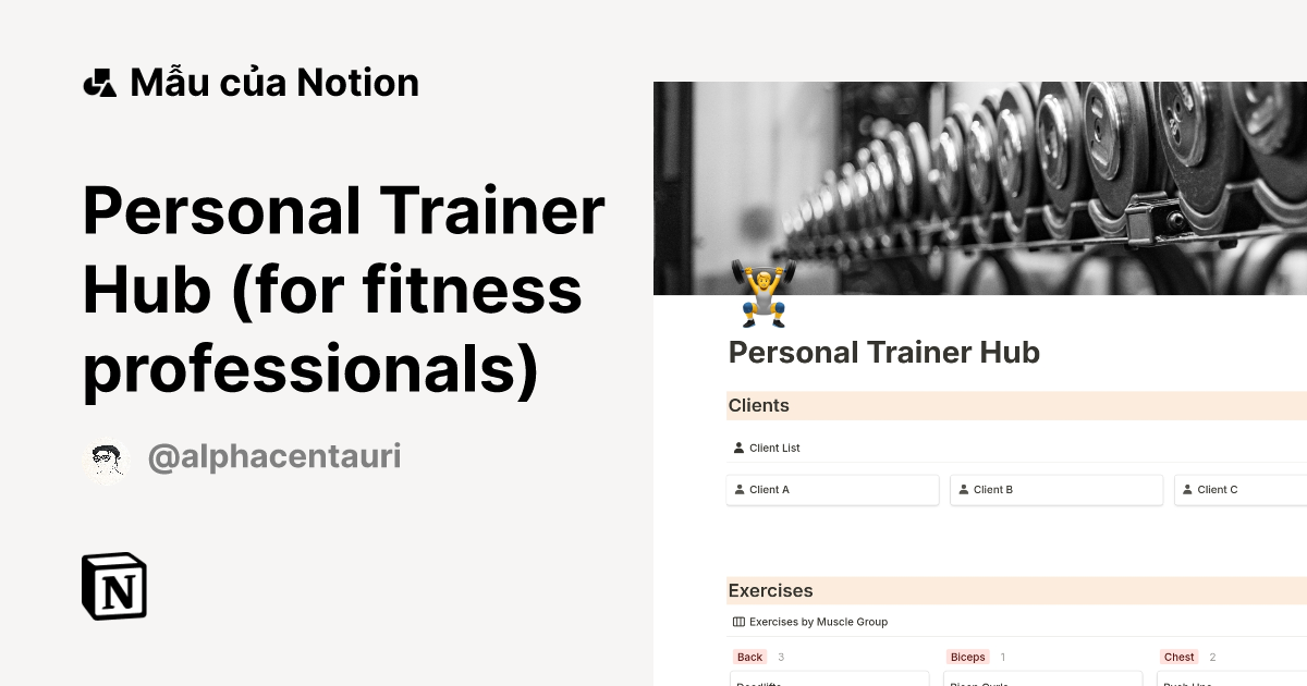 Mẫu Personal Trainer Hub (for fitness professionals) | Thị trường Notion
