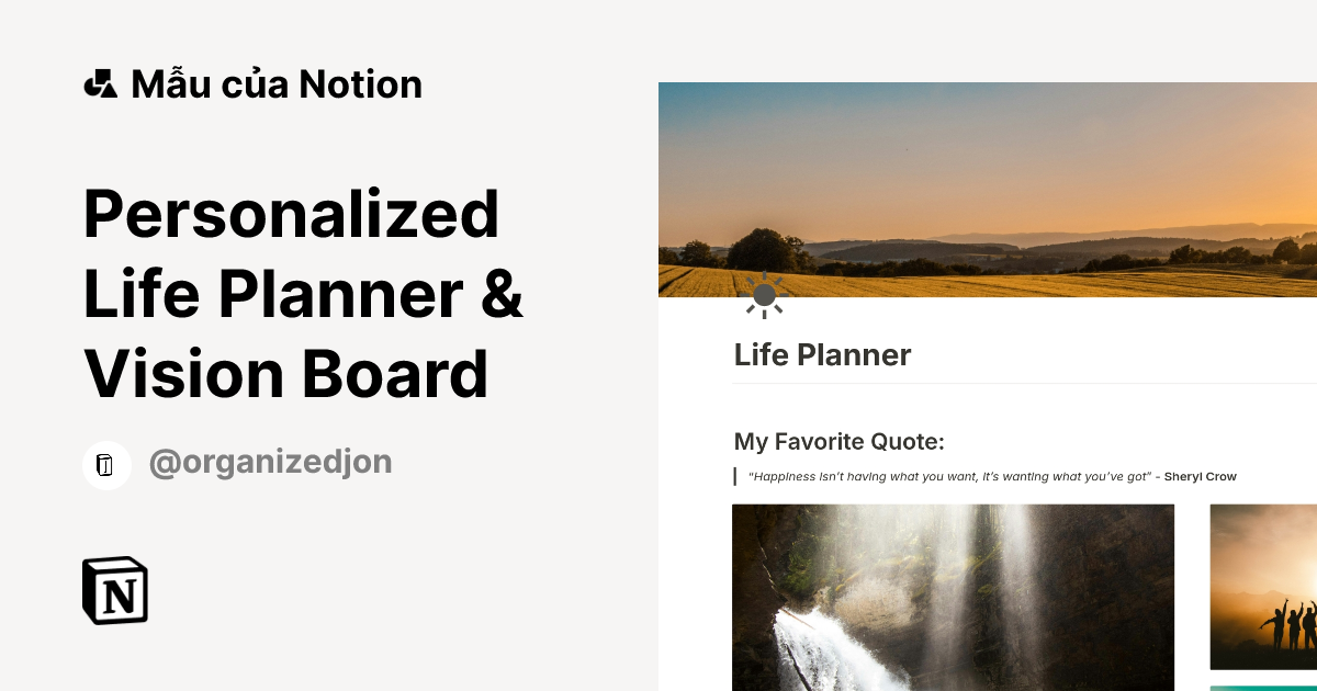 Personalized Life Planner & Vision Board Mẫu do Jon tạo | Thị trường Notion
