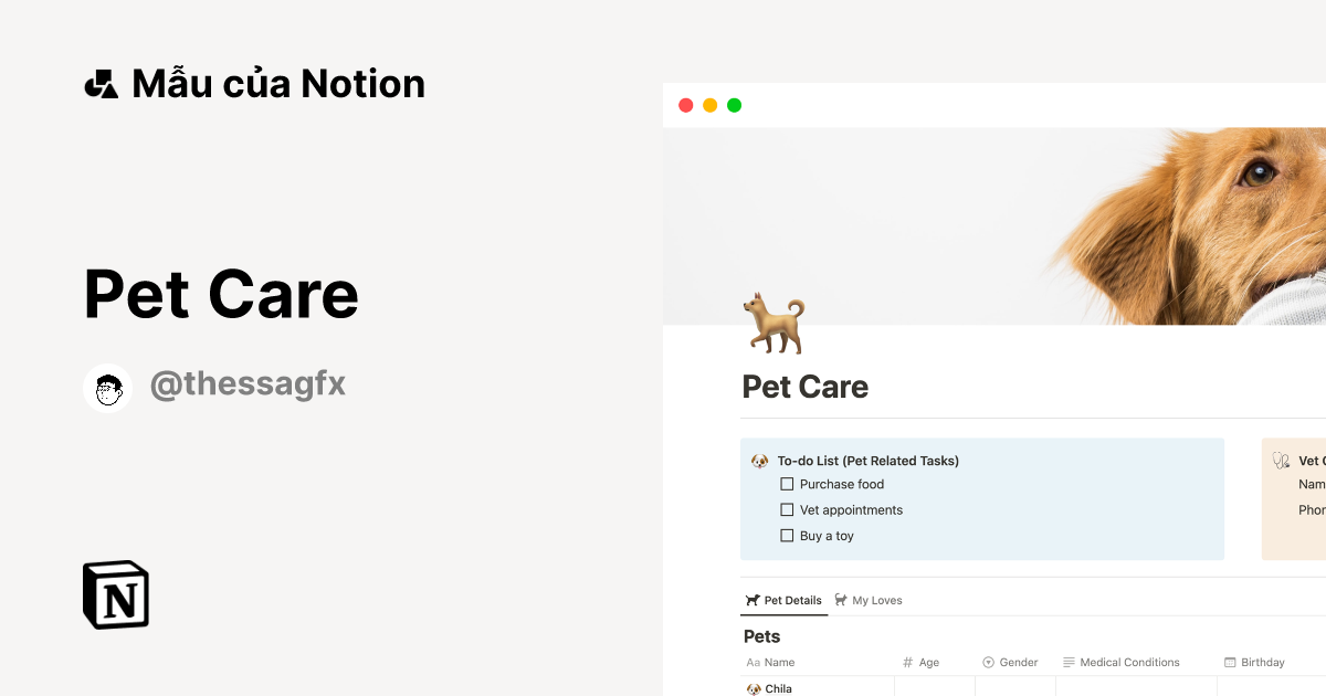Mẫu Pet Care | Thị trường Notion